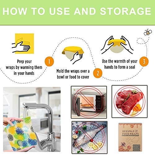 Reusable Beeswax Wrap Bees wax Food Storage Wraps – 6 Packs Eco Friendly Cotton Wrapping(Green)