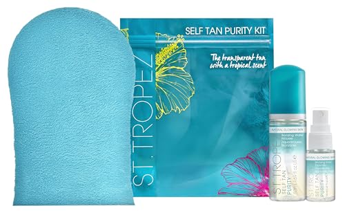 St.TropezZ Self Tan Purity Mini Kit, Travel Size, Bronzing Water Mousse 1.69 Fl Oz, Tanning Water Face Mist 0.47 Fl Oz and Applicator Mitt, Vegan, Natural & Cruelty Free