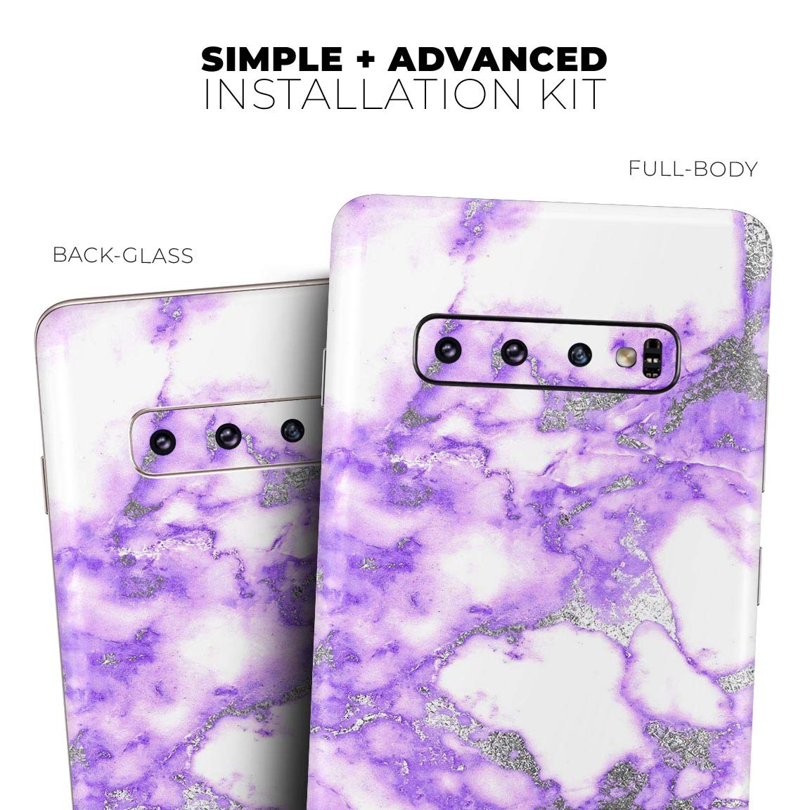 DesignSkinz Purple Marble & Digital Silver Foil V9 Protective Vinyl Decal Wrap Skin Cover Compatible with The Samsung Galaxy S20 (Screen Trim & Back Glass Skin)