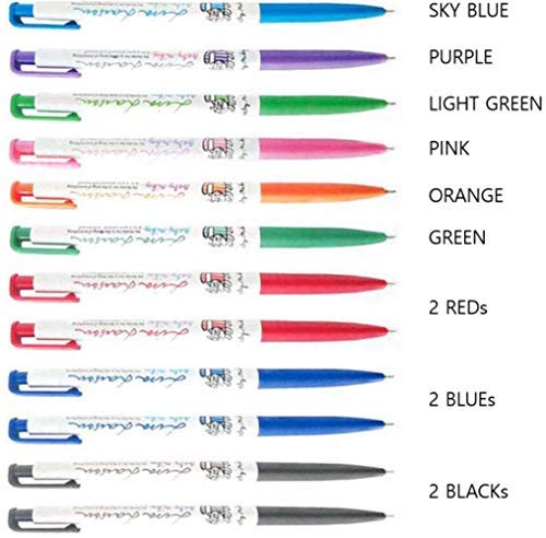 Xeno Slim Ball point Pens - Baby Mikey 0.38mm 9 Color mix (Pack of 12) With twistable pencil