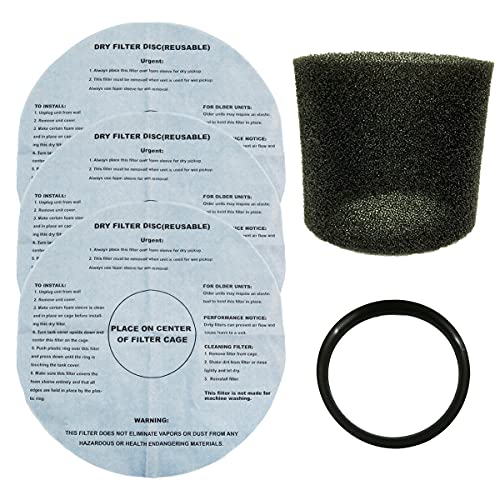 ALL PARTS ETC. Foam Filter Sleeve for Shop Vac including 3 Dry Filters, 1 Foam Sleeve, and 1 Mounting Band - Compatible with Shop Vac, Ridgid, Craftsman and Other Similar Wet Dry Vacs