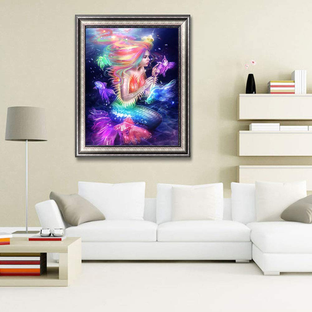 5D DIY Diamond Painting Mermaid 16X20 inches Full Round Drill Rhinestone Embroidery for Wall Decoration