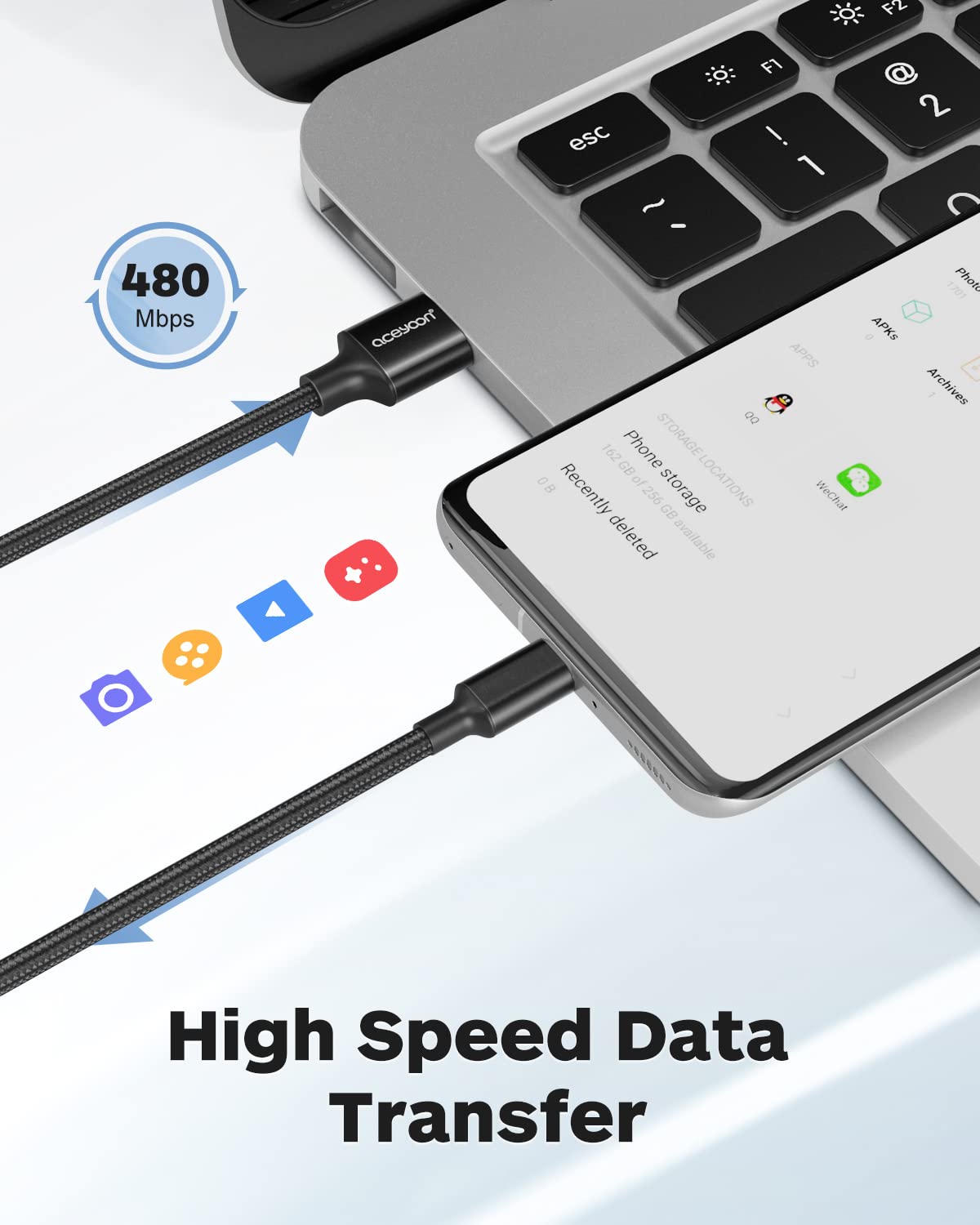 aceyoon Short Micro USB Cable 1ft, Braided USB 2.0 Micro USB Max 3.2A Support QC3.0 Fast Charging and Data Sync Charger Cord Compatible for Kindle, Galaxy S7 Edge, Moto G5/G5S Plus, Xperia Z3/Z5