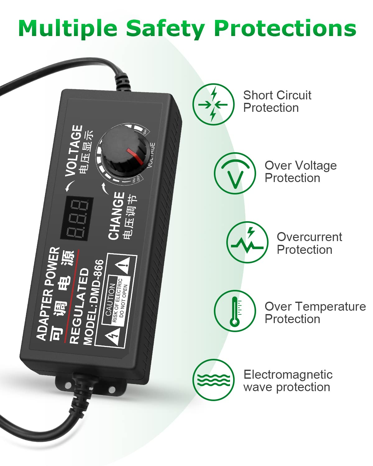 Arkare Universal Power Supply 120W AC Adapter Adjustable Power Adapter 4.5V 5V 9V 12V 10A 8A 6A 5A 3A 1A AC/DC AC 100-240V to DC 4~12V Multi Voltage Switching with 15 Tips & Polarity Converter