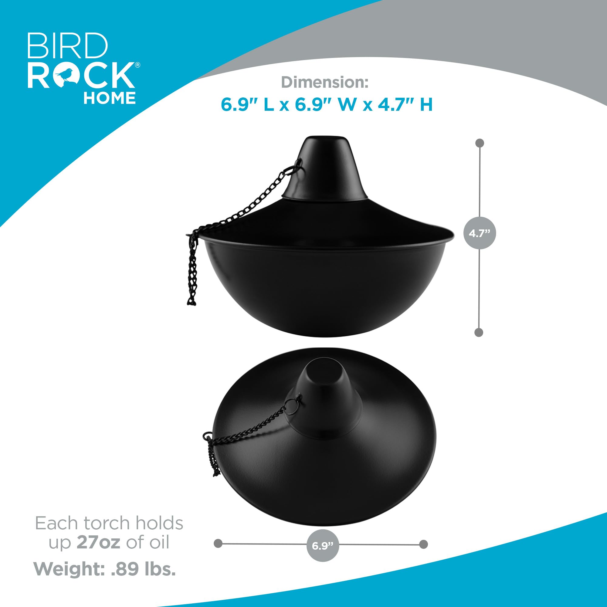 BIRDROCK HOME Tahitian Tabletop Citronella Lamp Torches - Easy Refill Metal Lanterns with Flickering Flame for Decorative Backyard, Deck & Outdoor Patio Lighting - Refillable Design - Black, Pack of 2