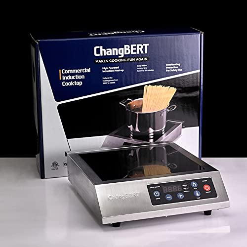 ChangBERT Induction Cooktop 1800W NSF Certified Commercial Grade Durable Countertop Burner Pro Chef Professional 18/10 Stainless Steel Housing Schott Glass 10-Hour Timer
