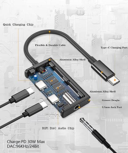 Mxcudu 3 in 1 USB C to 3.5mm Audio USB C Headphone Adapter and 60W Charging Compatible with Google Pixel 7Pro/6Pro/5/4, Galaxy S23 Ultra/S22 Ultra/S21/S21FE/A53/Note 20