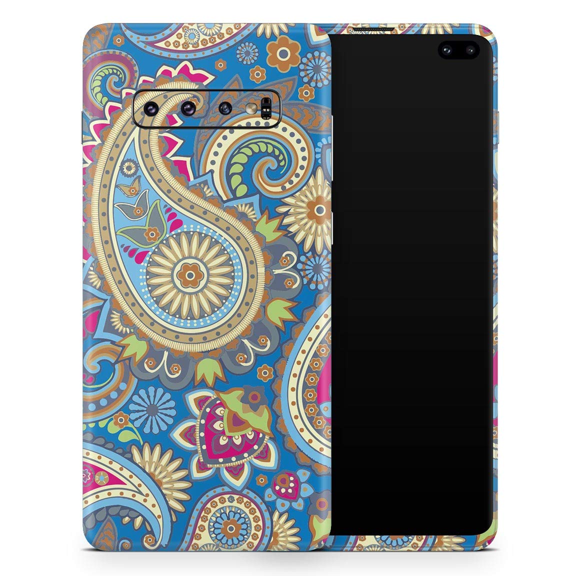 DesignSkinz Subtle Blue & Yellow Paisley Pattern Protective Vinyl Decal Wrap Skin Cover Compatible with The Samsung Galaxy S20 (Screen Trim & Back Glass Skin)