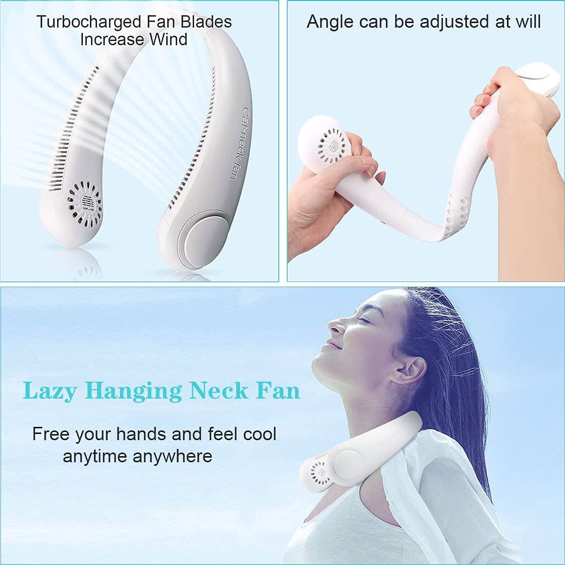 Portable Air Conditioner Neck Fan,Personal Air Cooler Hanging,4000mAh Wearable Fans,Mini,USB Rechargeable,Headphone Design,3 Speeds Silent for traveling,camping,partying,cycling, hiking,running,etc.