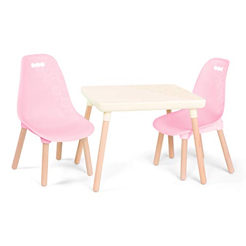 B. toys- B. spaces- Table and Chair Set- Furniture For Toddlers- 1 Craft Table & 2 Chairs- Natural Wooden Legs- Pink & Ivory- 3 years +