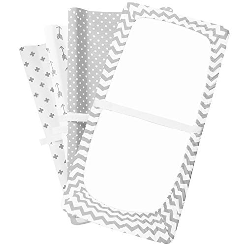 Changing Pad Cover β Premium Baby Changing Pad Covers 4 Pack β Boy or Girl Changing Pad Cover β Pure Jersey Machine Washable Grey and White Changing Table Cover β Diaper Changing Pad Cover Sheets