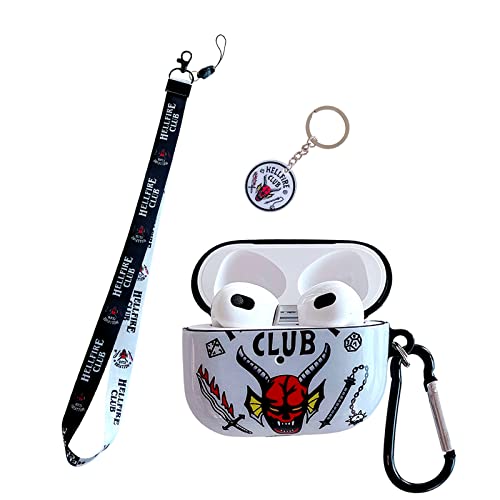 Auto Element Cartoon Anime Stranger Design Soft TPU Airpods 3rd Generatio Case,with Cool Anime Stranger Lanyard Keychain,Suitable Fashion Man Women Girl Airpods 3rd Case