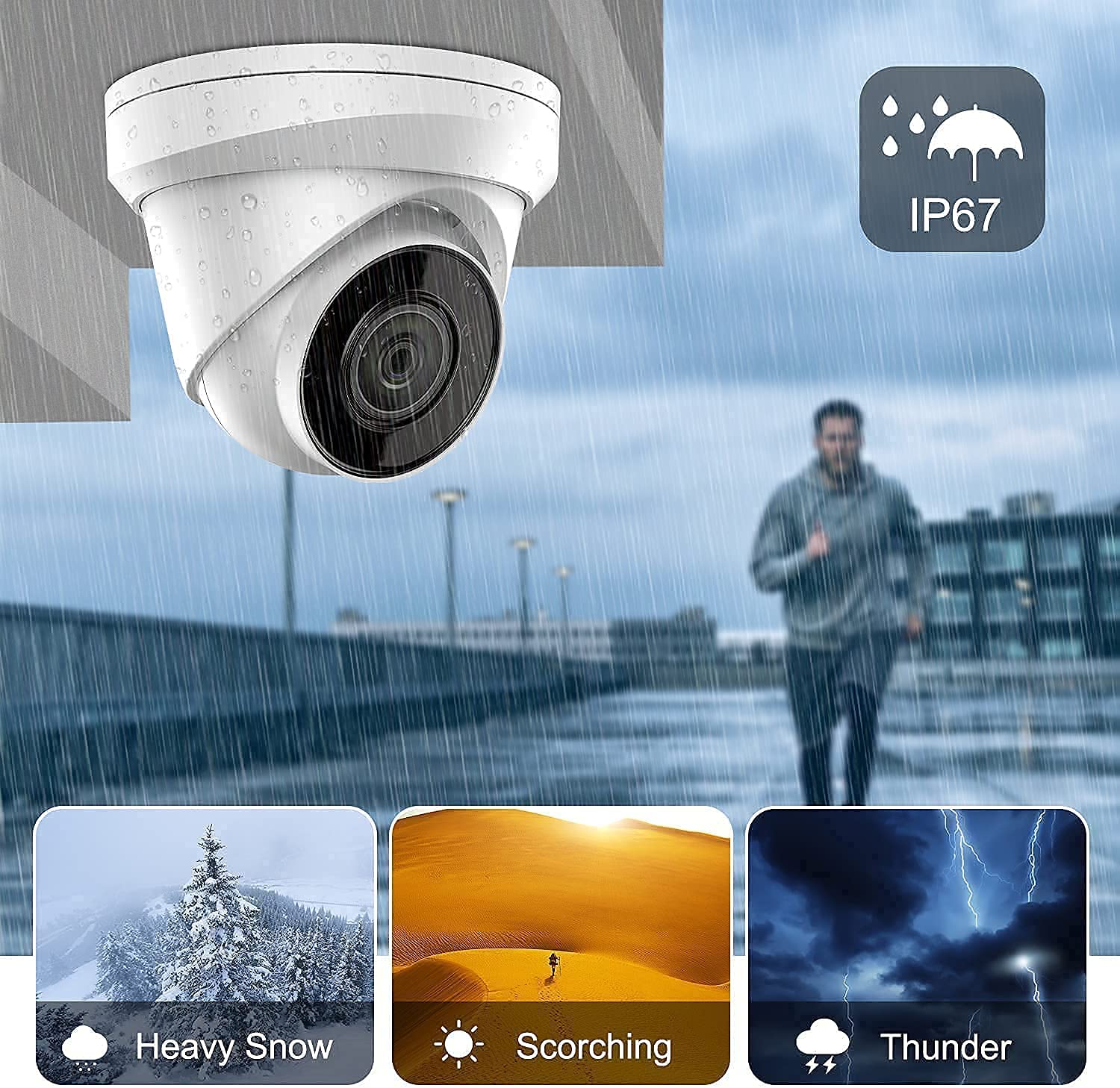 Anpviz 5MP Security IP Dome PoE Camera with Mic/Audio, 5.3MP (3072 * 1728) Turret Outdoor Camera, 98ft NightVision, 2.8mm Lens, IP67 Weatherproof, SD Recording (256GB), White (IPC-D353W-S)