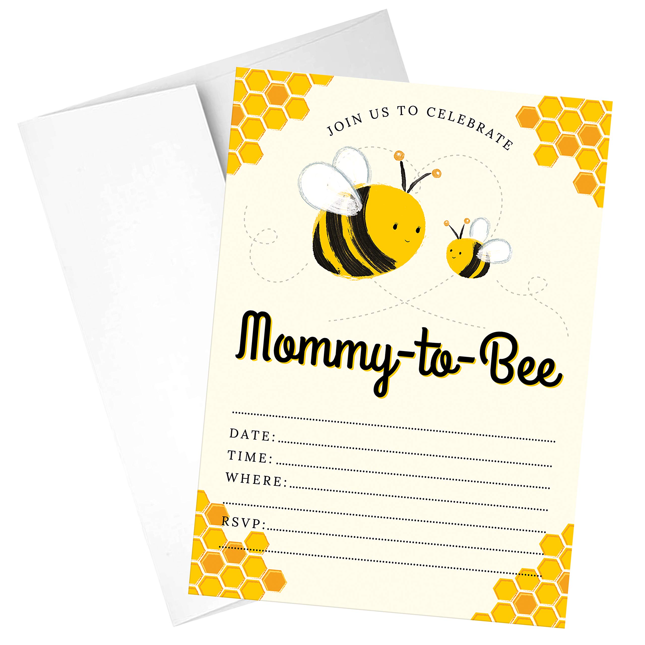 Mommy-to-Bee Bumble Bee Gender Neutral Yellow Baby 5x7 Baby Shower Invites - 24 Invites and 24 White Envelopes