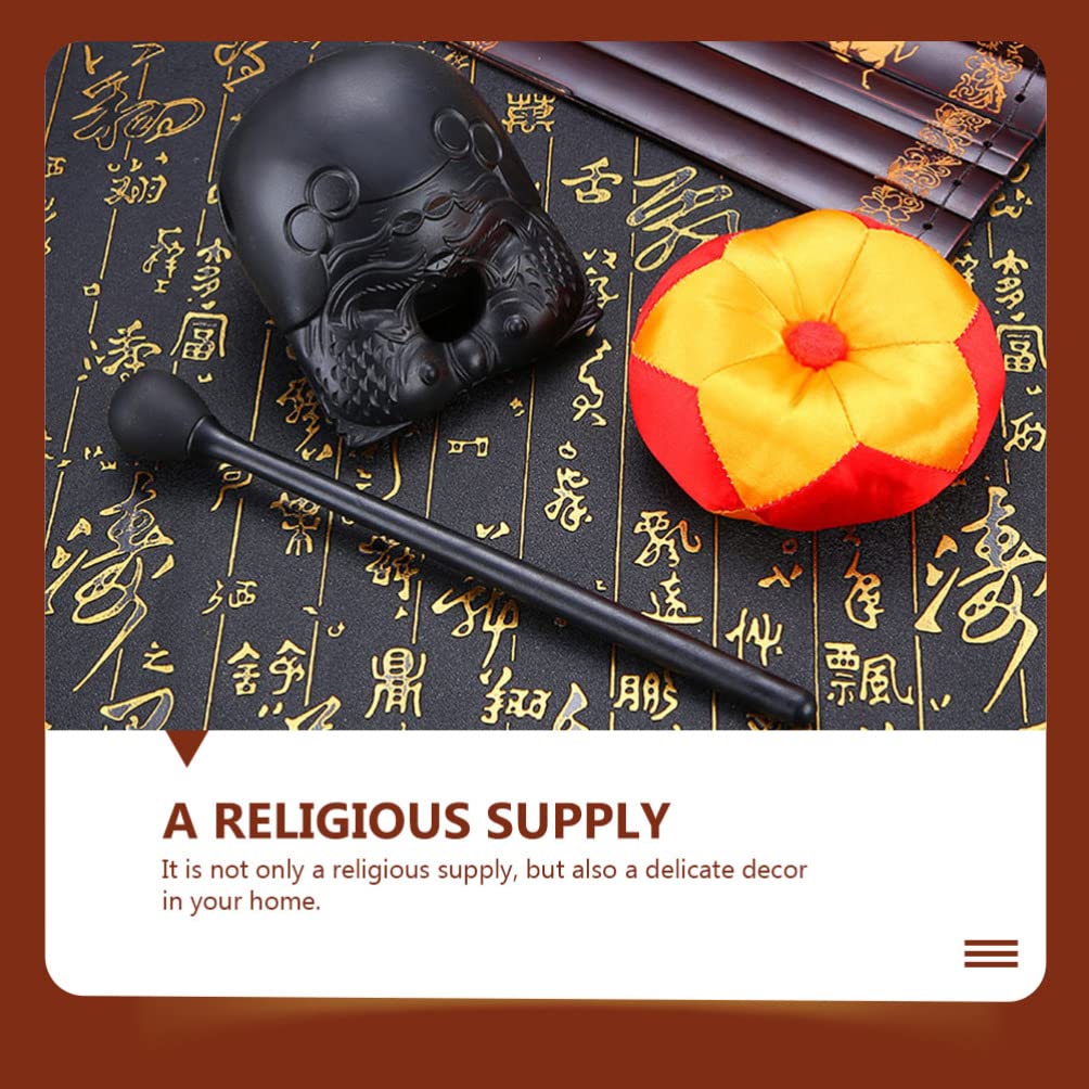 Cabilock Buddhist Wood Fish Zen Drum: Temple Block with Hammer and Cushion Musical Decoration for Meditation Classroom
