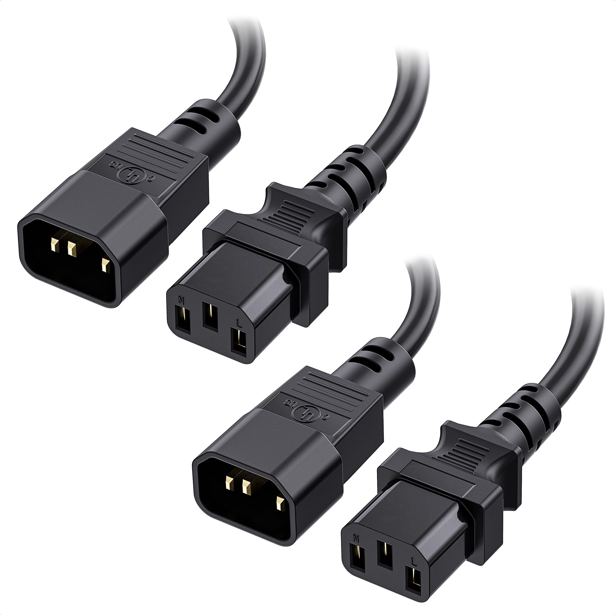Cable Matters 2-Pack Short Computer to PDU Power Extension Cord, Power Extension Cable 1 ft (IEC C14 to IEC C13 PDU Power Cord)