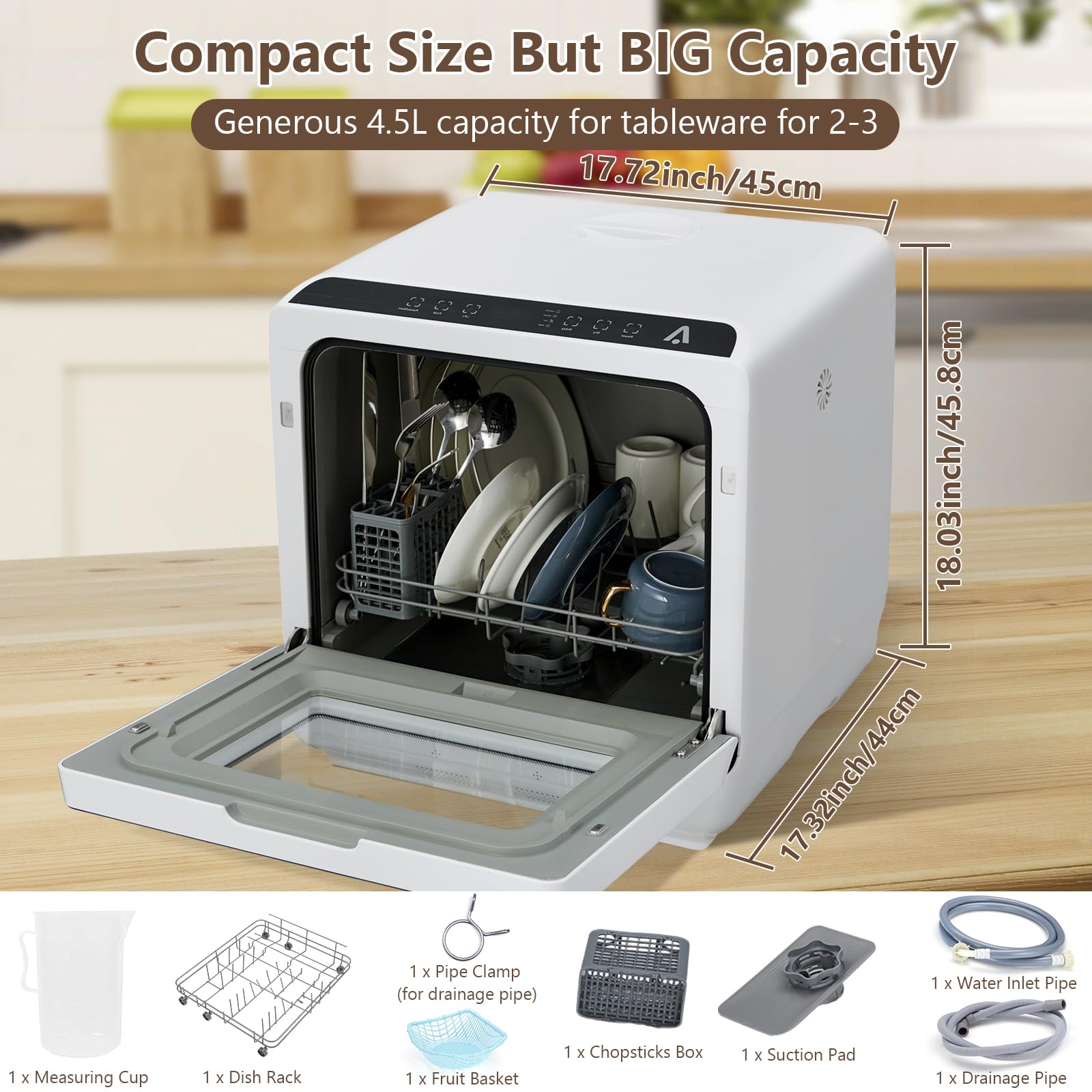 Agrestem Portable Dishwasher,Countertop Dishwasher with Water Tank, Dual Sprays,5 Programs,149℉ High Temp & Air Dry, Mini Dishwasher for RVs & Apartments