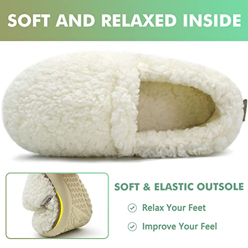 COFACE Womens Slippers Fuzzy Memory Foam Soft Plush Sherpa Fleece Lining Slippers For Women With Cozy Cushion Ladies Lightweight Warm Cloud Slippers Beige Size 8
