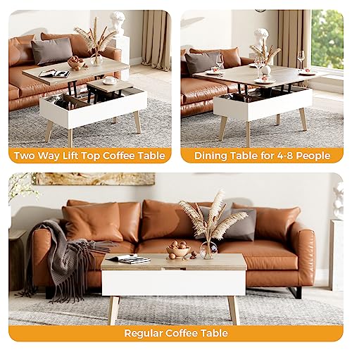 Bidiso 3 in 1 Lift Top Coffee Table, Ten Minutes Install Multifunction Coffee Table, Coffee Table Converts to Dining Table, Lift Top Dining Table Work Desk with Storage,Light Oak