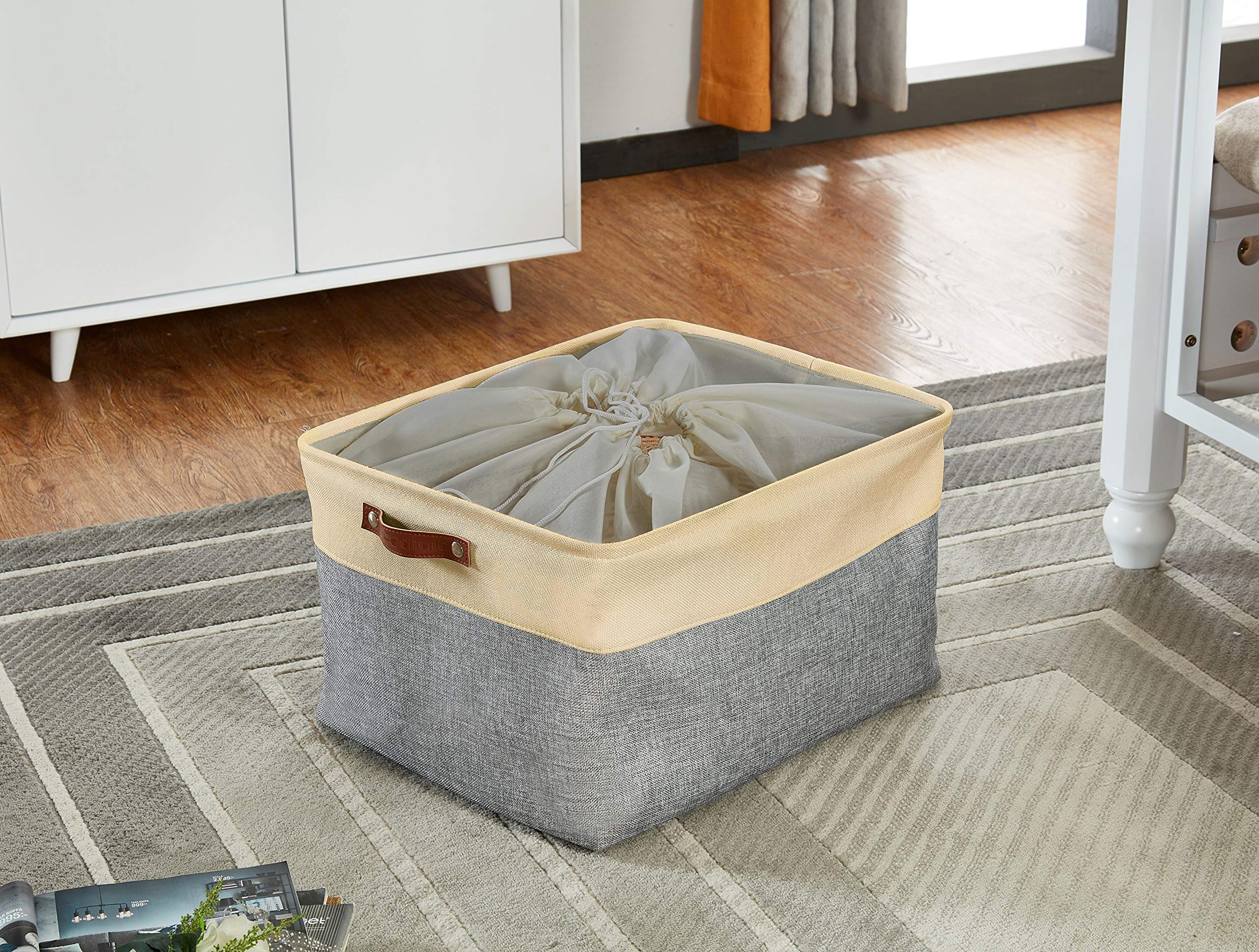 DECOMOMO Storage Baskets | Large Storage Bins Fabric Baskets for Organizing Laundry Nursery Toys Cloth Linen Closet Organizers with Handles (Grey and Beige, XXXXL - 3 Pack)