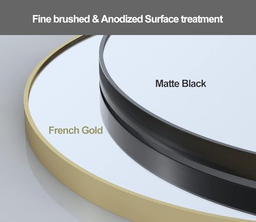 B&C 36 inch Round Mirror with 1-9/16" Matte Black Aluminum Frame, Black Metal Frame Circle Mirror, Circular Wall Mirror for Bathroom