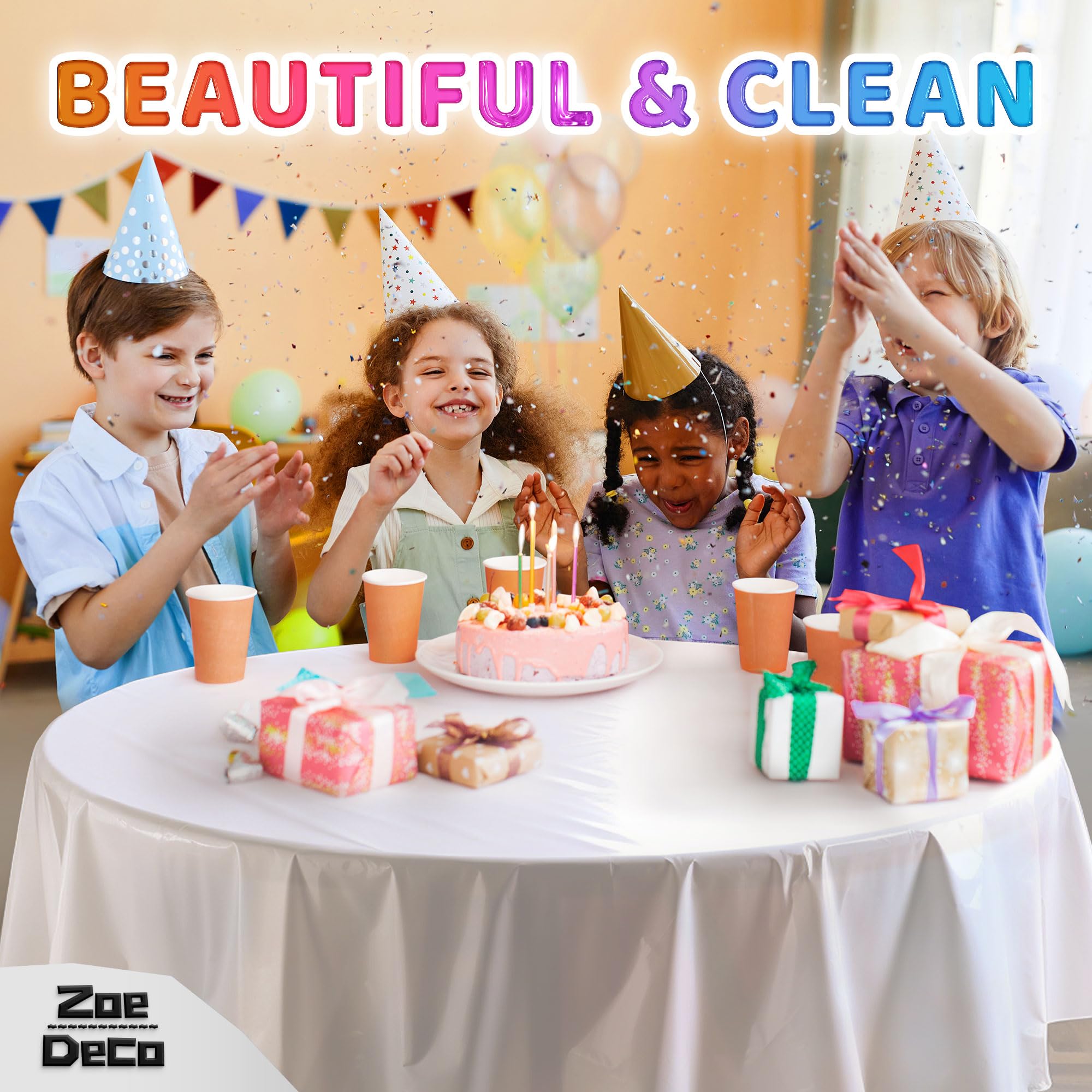 Zoe Deco Plastic Tablecloth (12 Pack, 84" Diameter, Round White Table Cloth), Disposable Table Covers for Parties, Graduations & Picnics, Table Protectors
