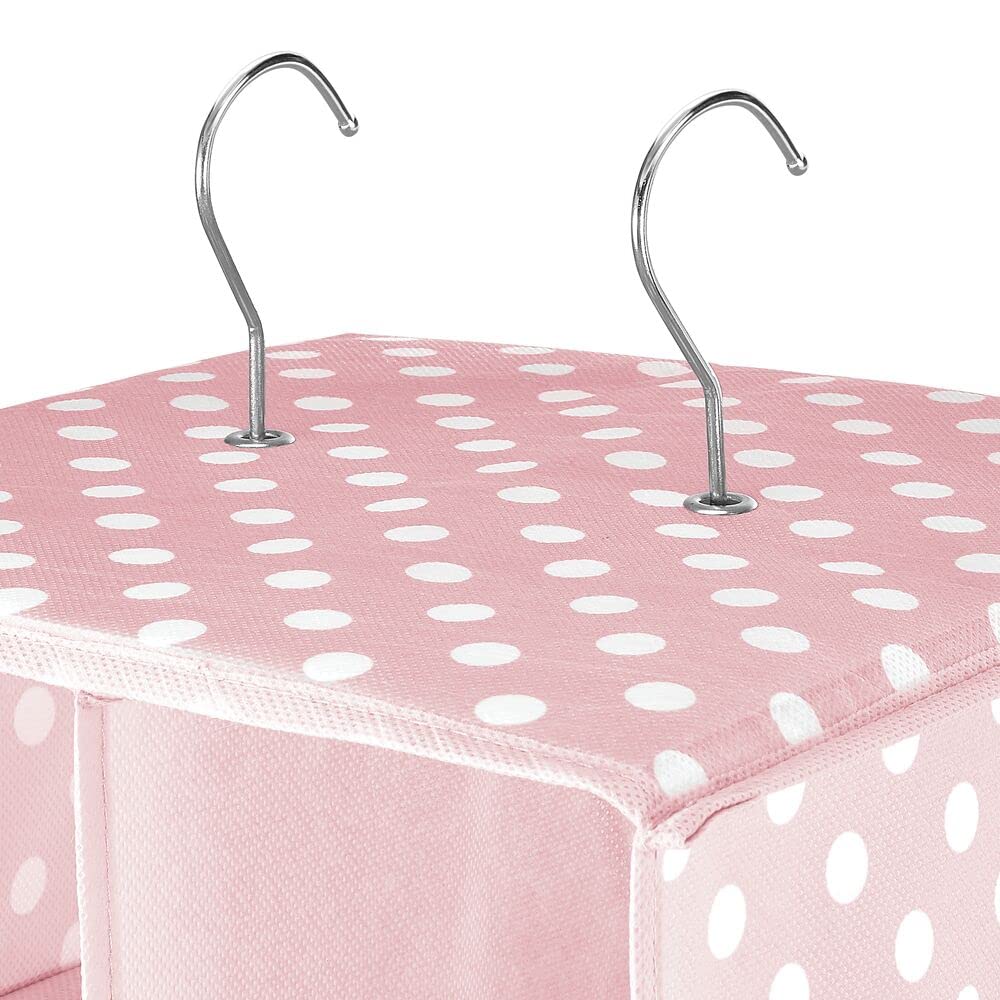 mDesign Soft Fabric Over Closet Rod Hanging Storage Organizer with 20 Shelves for Baby Room or Nursery - Tiered Hanging Organizers - Polka Dot Print - Pink/White