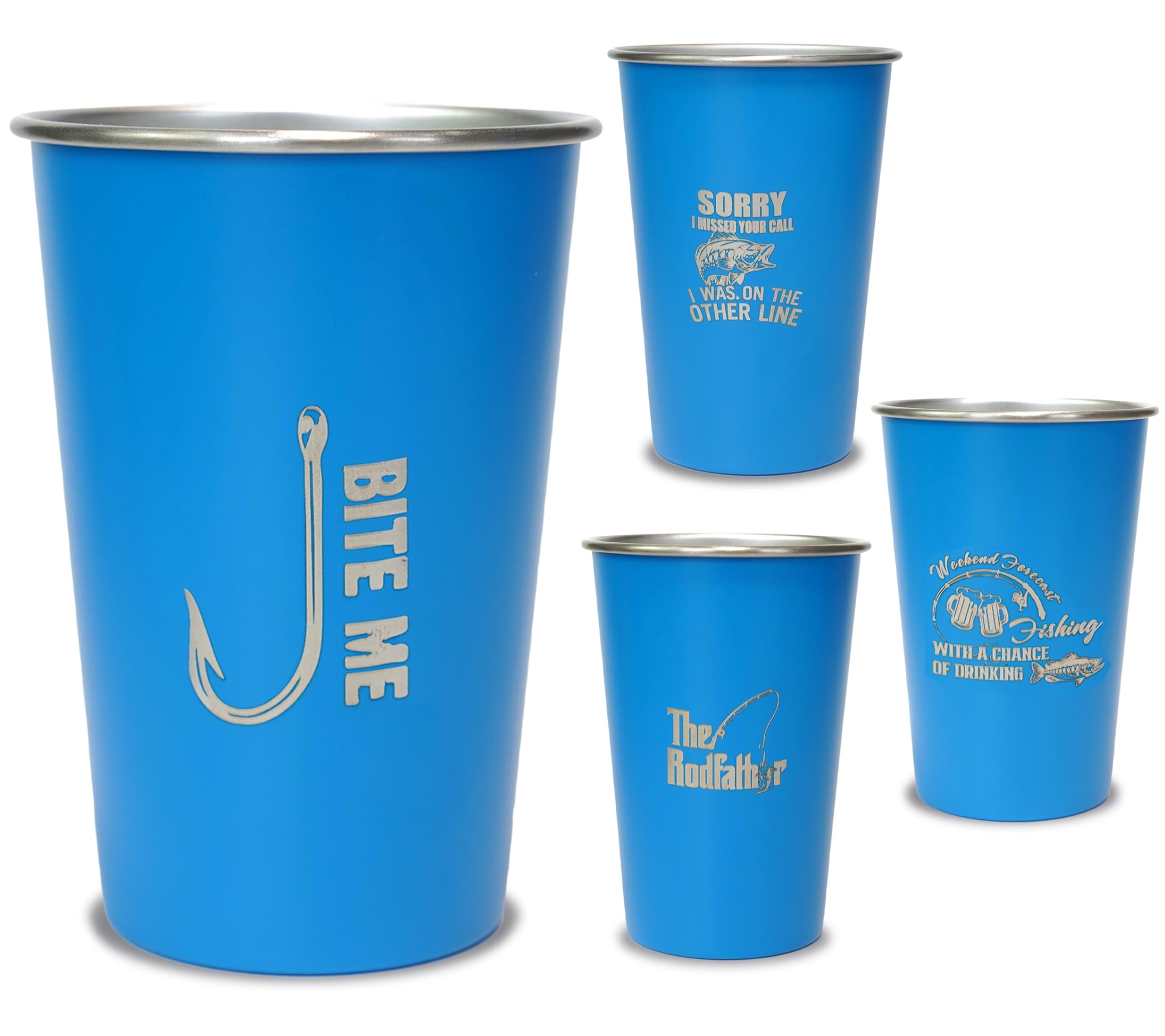 Shark Skinzz Steel Expressions Pint Cup, 16 oz Stainless Steel Cups, Stackable & Durable Drinking Cups for Camping, Reusable & Dishwasher Safe Tumblers, Set of 4 Black Cups