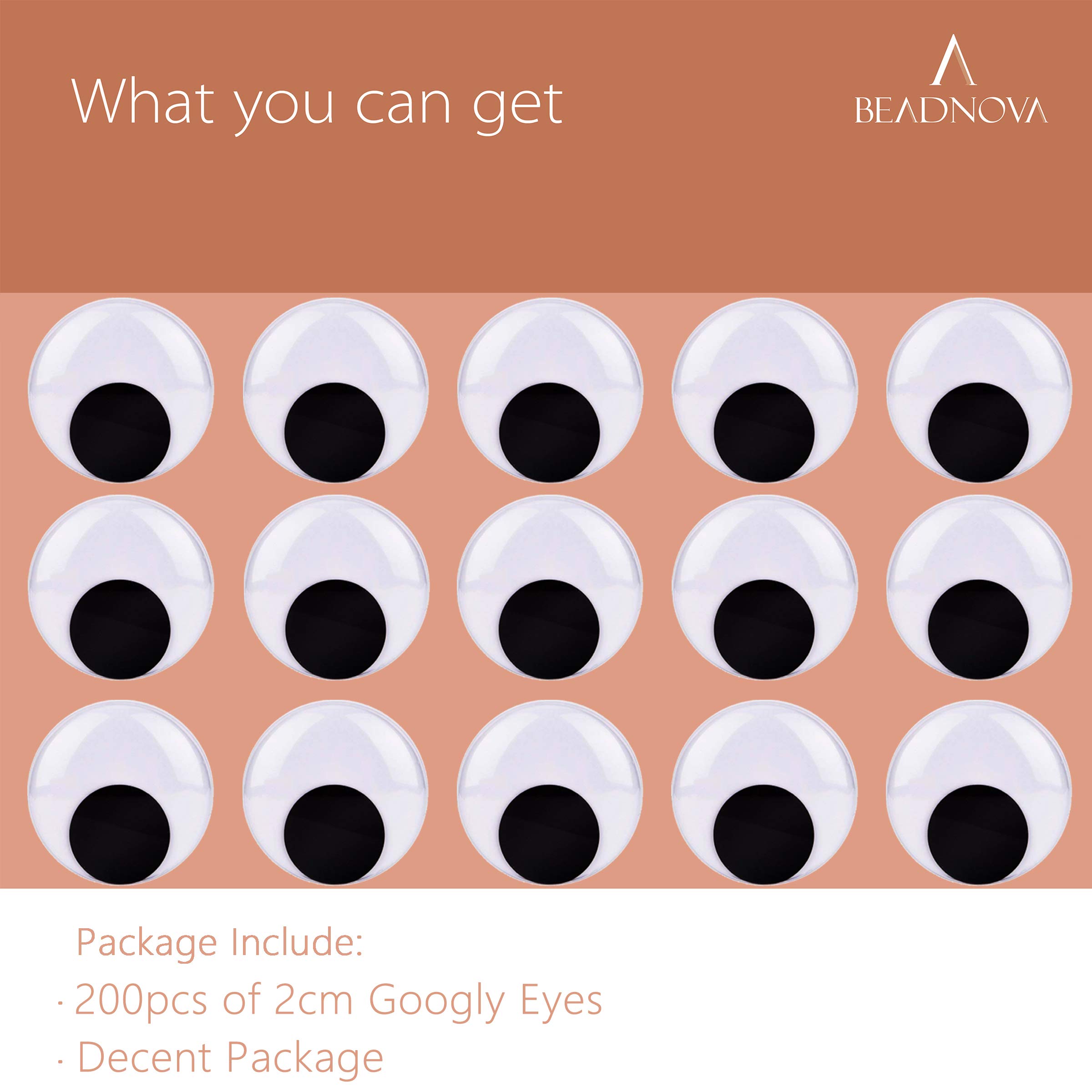 BEADNOVA Black Wiggle Googly Eyes Wobbly Eyes with Self Adhesive Sticker for DIY Craft Scrapbooking (20mm, 200pcs)