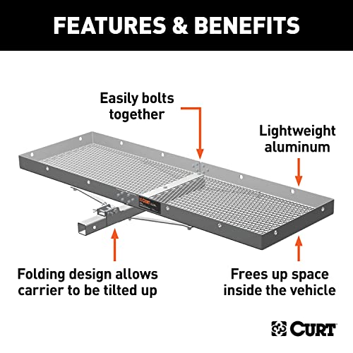 CURT 18100 60 x 20-Inch Aluminum Tray Hitch Cargo Carrier, 500 lbs Capacity, 2-in Folding Shank