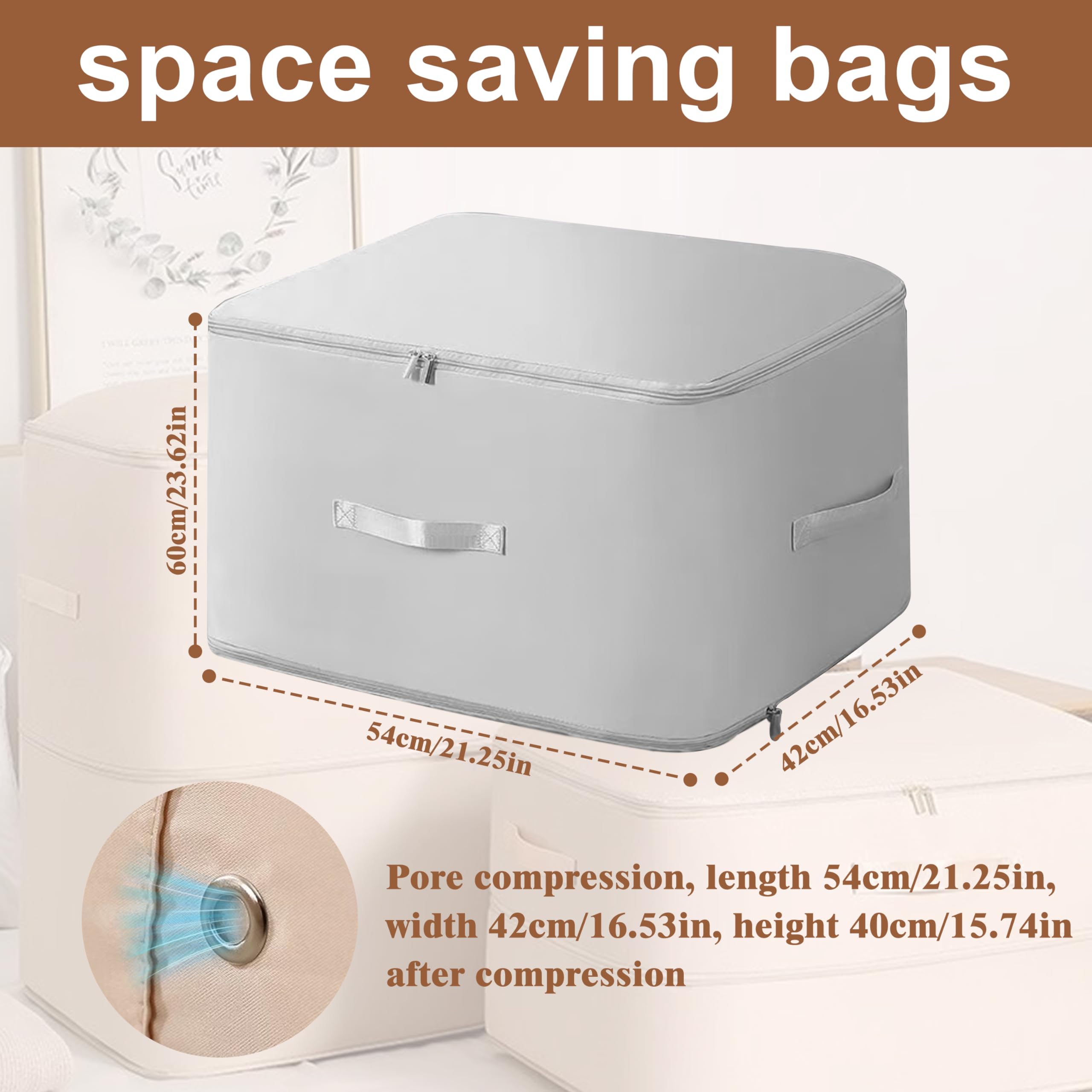 AGSIXZLAN Ultra Space Saving Self Compression Organizer,2024 New Portable Heavy Duty Moving Bags, Storage Tote For Space Saving,For Comforters,Clothes And Blankets,Bedding (Gray,Xl-54 * 42 * 60 Cm)