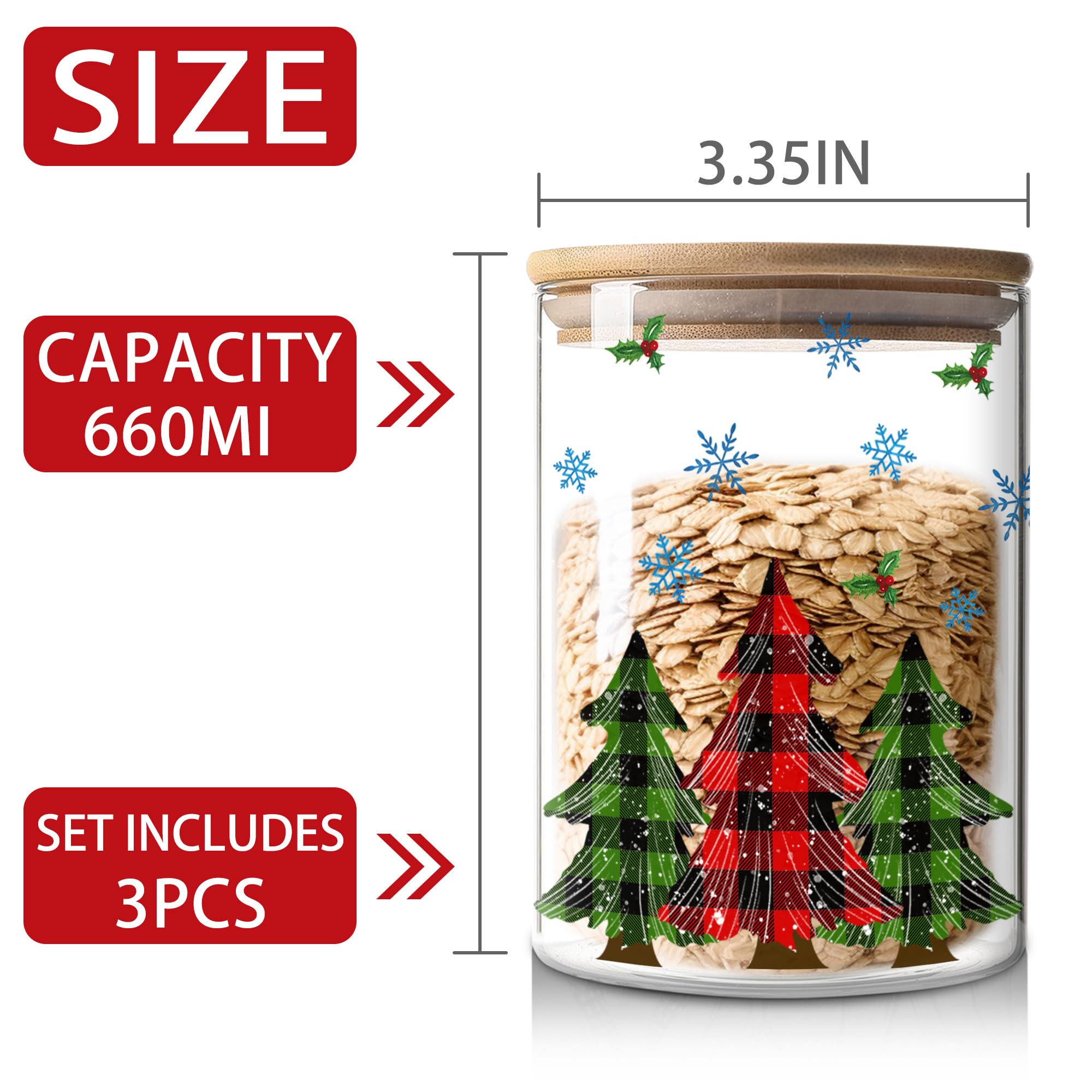 3-Pack Buffalo Plaid Christmas Canister Sets with Airtight Lids - Kitchen Counter Decor Gifts