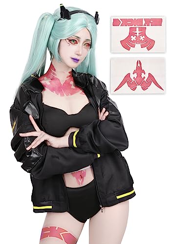 C-ZOFEK Rebecca Cosplay Outfits Black Coat Halloween Costume (X-Large) with Tattoo Stickers (pink)