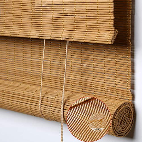 Bamboo Outdoor Roller Shades,Waterproof UV Protection Light Filtering Roll Up Blinds with Valance,for Doors Porch Patio Kitchen Balcony