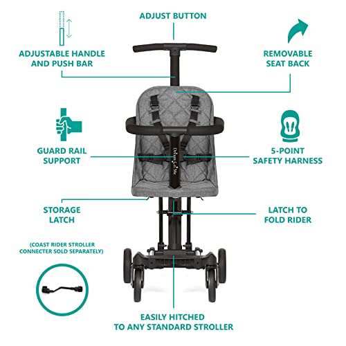 Dream On Me Lightweight And Compact Coast Rider Stroller With One Hand Easy Fold, Adjustable Handles And Soft Ride Wheels, Grey