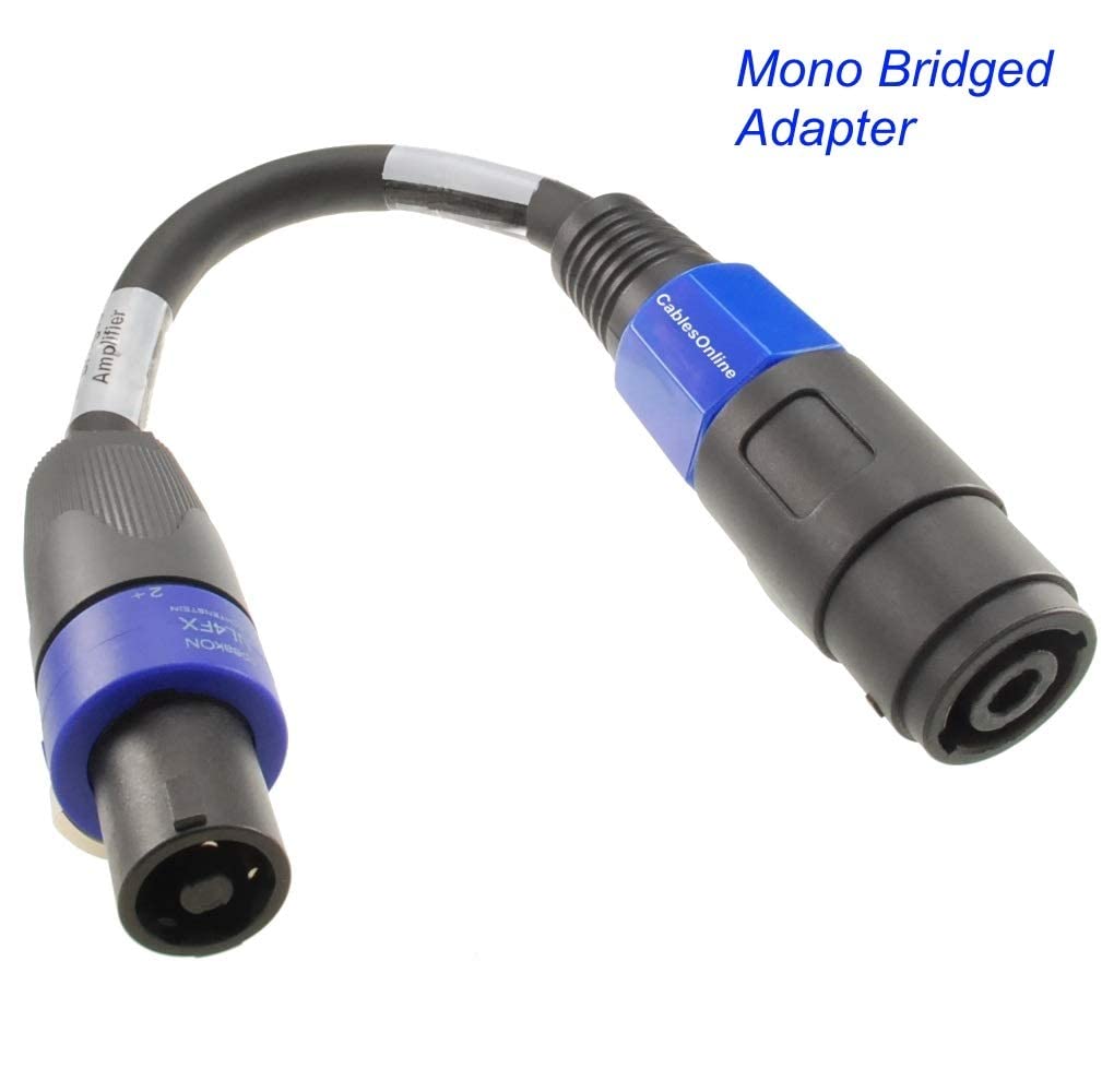 CablesOnline, 6 Inches Mono-Bridged Speaker/Amplifier 12AWG Adapter-Cable, Speakon 4-Pole Female to Male Connectors, (Pinout 1+/1+ and 2+/1-)
