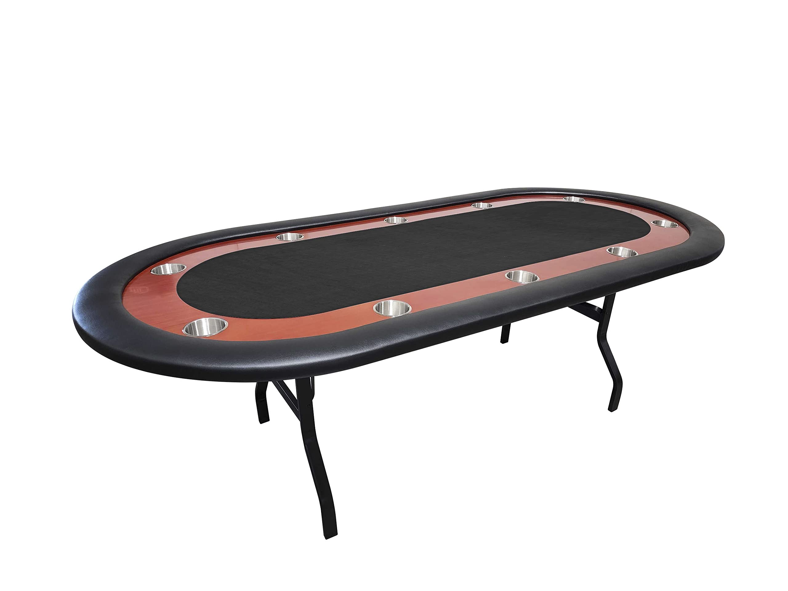 BBO Poker Ultimate Mahogany Folding Poker Table for 10 Players with Felt Playing Surface (Black)