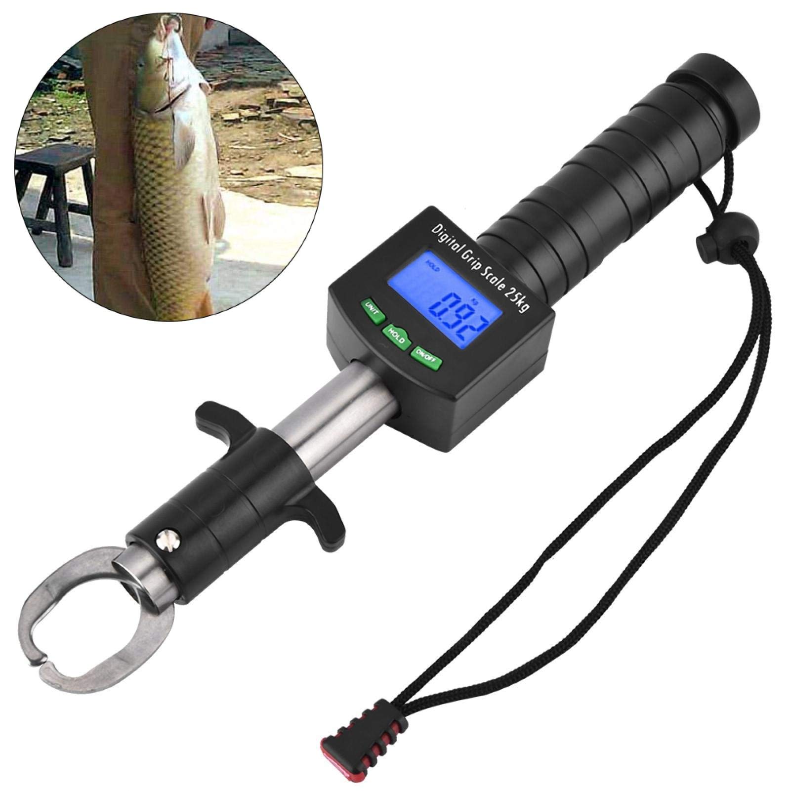 3 in 1 Fish Gripper,Portable Durable Digital Fish Grip Scale 25kg/55lb Fish Lip Gripper Grabber Fishing Tool with 1M Tape Measure