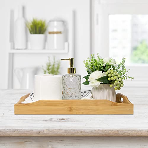 Bamboo Tray with Handle Rectangular Dinner Plate, Wooden Breakfast Tray Coffee Table Tray Suitable for Eating