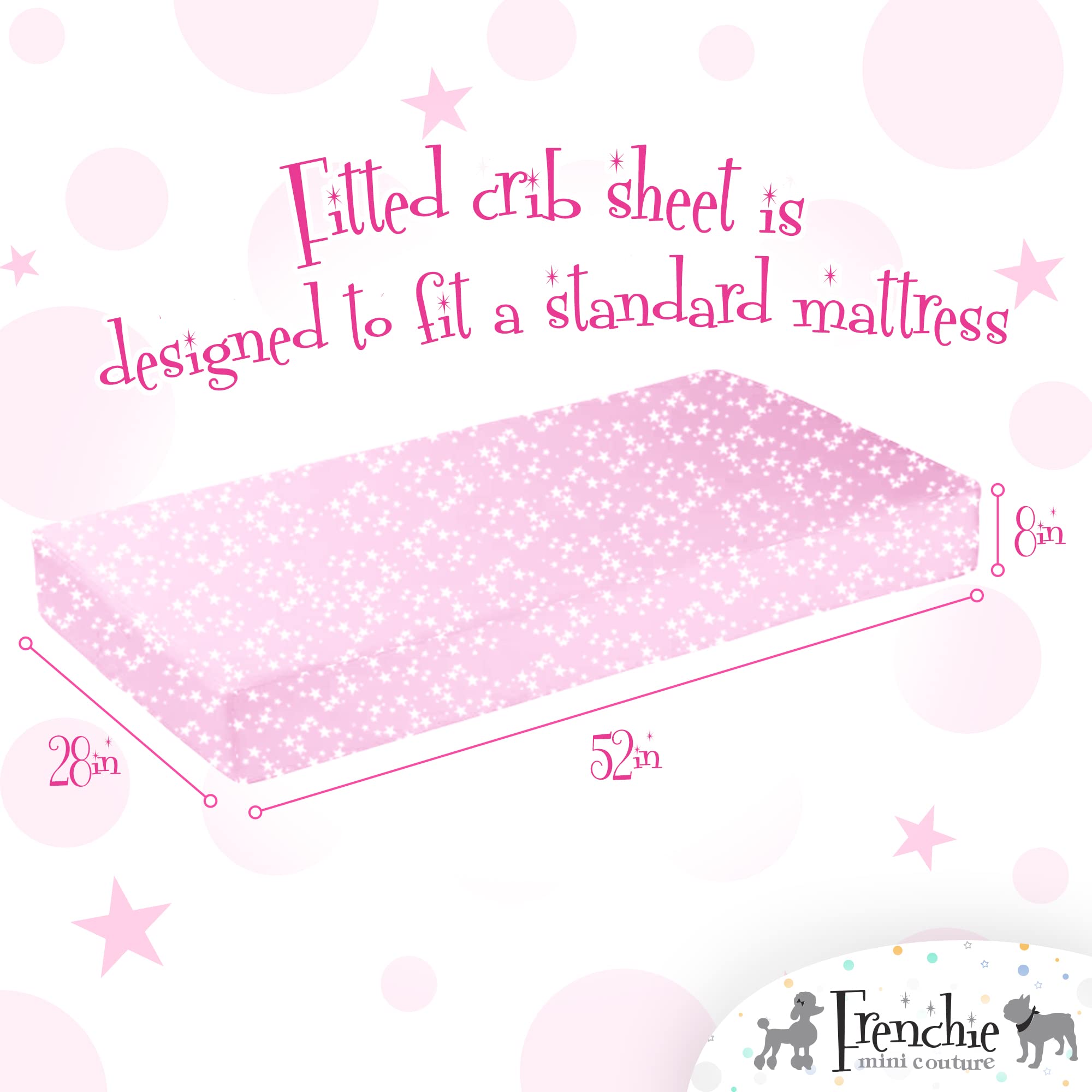 Frenchie Mini Couture Fitted Crib Sheets 100% Woven Cotton Fits Toddler Mattress, Pink Stars, 28 x 52inx8in, 2-Pack