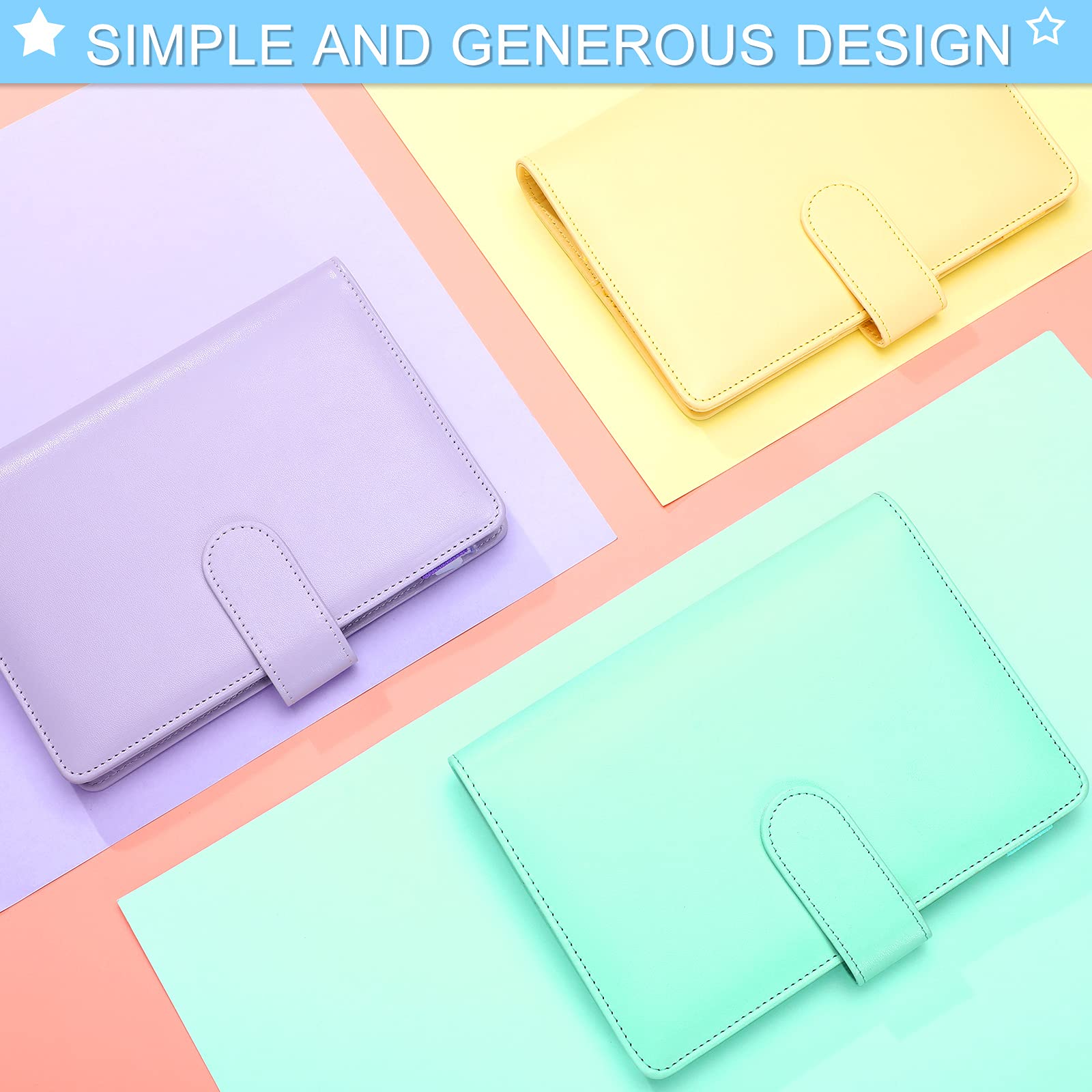 6 Pieces A6 PU Leather Notebook Binder Refillable 6 Rings Binder Cover Loose Leaf Personal Planner with Magnetic Buckle Closure (Pink, Green, Purple, Sky Blue, Yellow, Black)