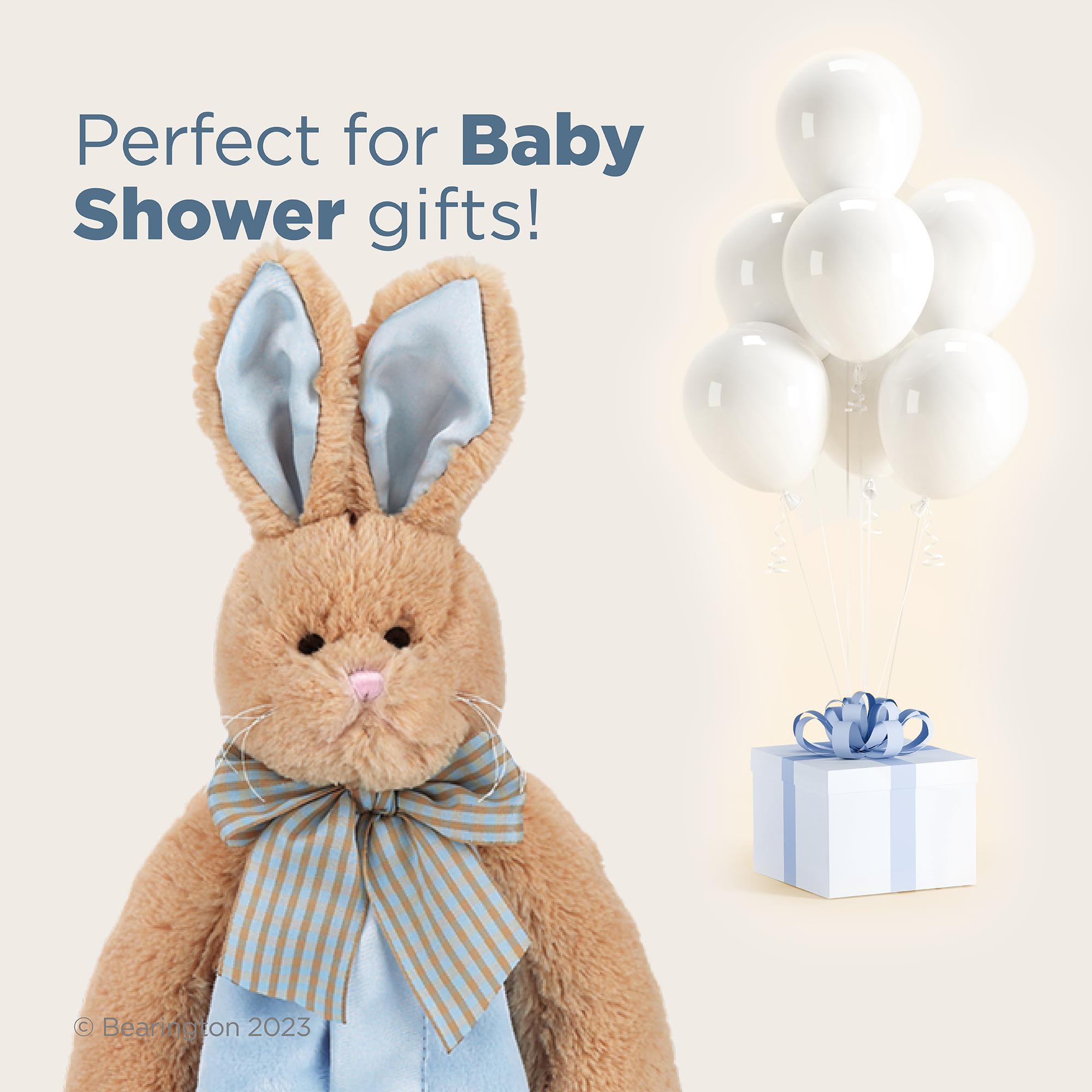 Bearington Baby Bunny Tail Snuggler, 15 Inch Blue Rabbit Plush Stuffed Animal Security Blanket Lovey for Babies