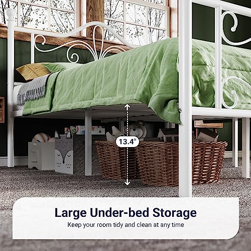 Allewie Queen Size Bed Frame with Headboard,Metal Bed Frame with Butterfly Pattern Design Headboard & Footboard,No Box Spring Needed,Easy Assembly,White