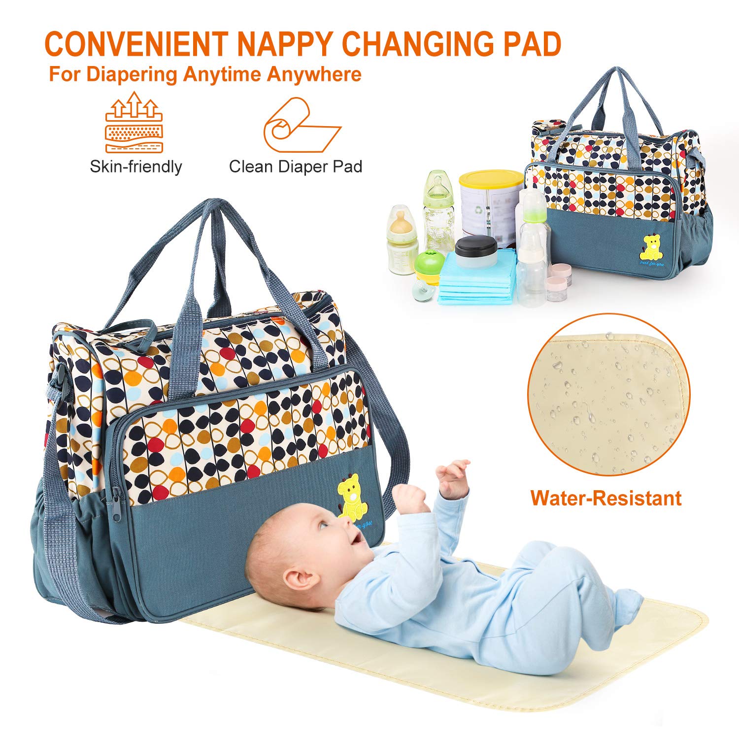 5PCS Diaper Bag Tote Set - Baby Bags for Mom (Gray)