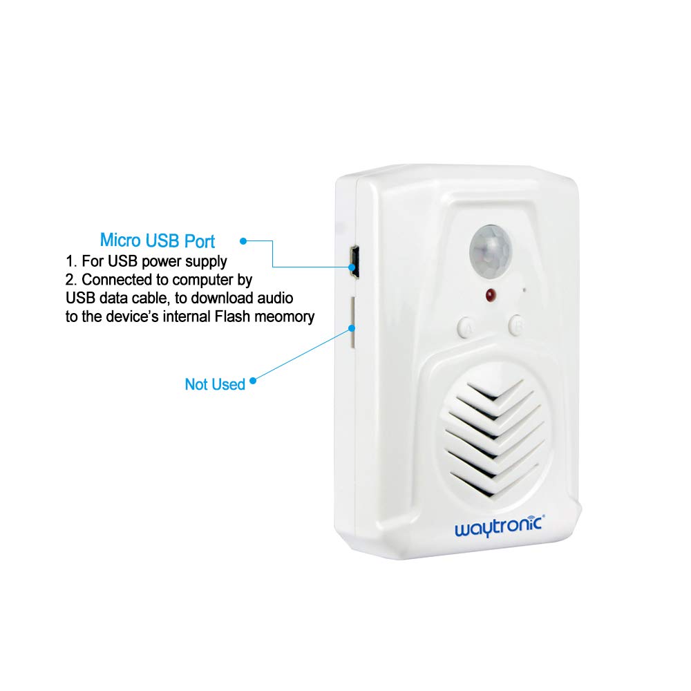 waytronic Replaceable Voice PIR Infrared Motion Sensor Activated Welcome Doorbell for Shop Store Christmas MP3 Audio Files to Play Speech,Sound Player Speaker with USB Cable(White)