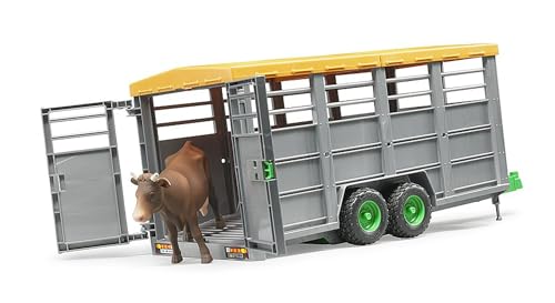 Bruder Livestock Trailer Vehicle with 1 Cow, Brown/Black, One Size