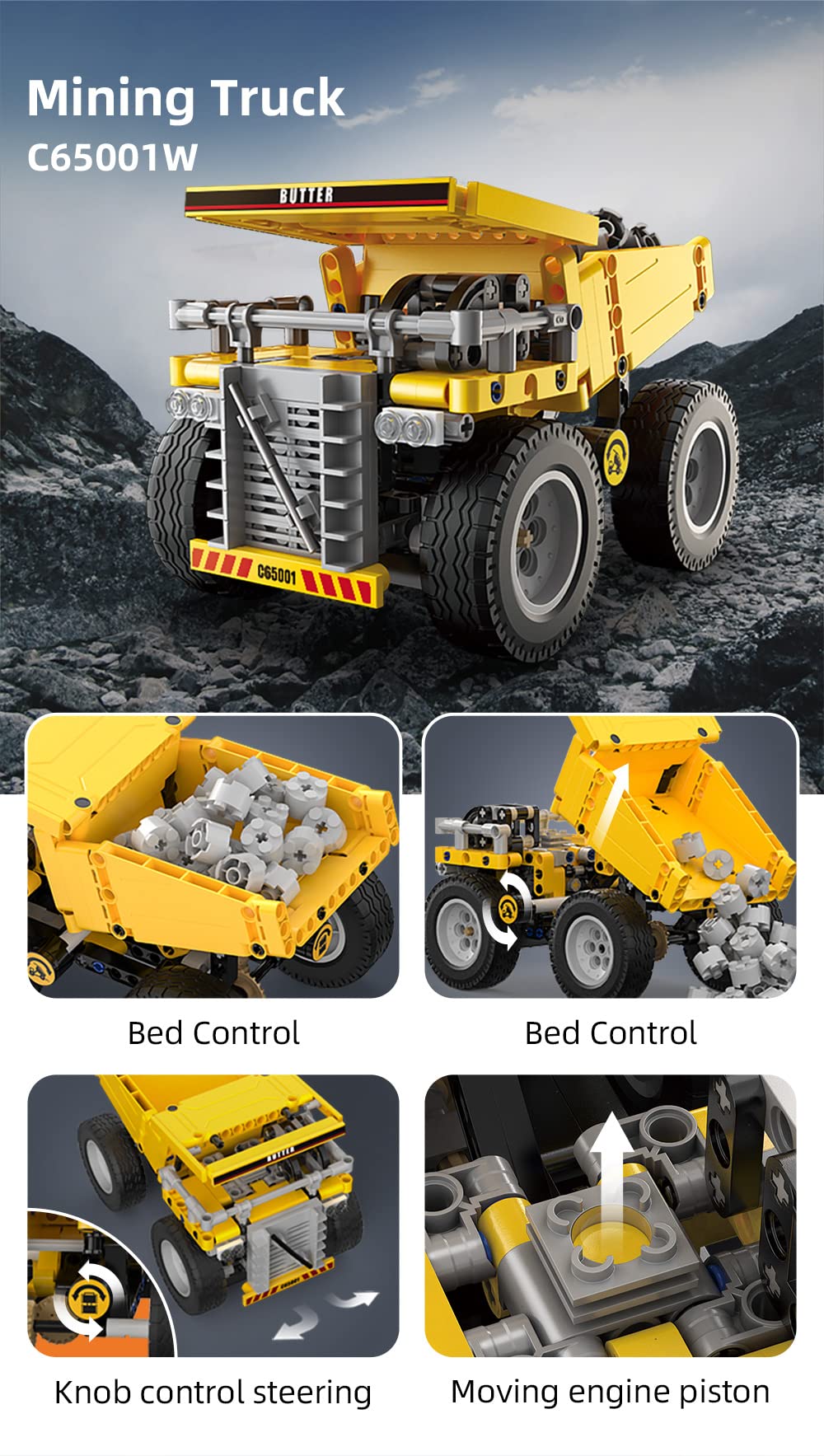 CaDA Construction Vehicle Building Toys - 372Pcs Mining Truck Building Bricks Kit for Age 8-12 Boys Kids Birthday Gifts, STEM Engineering Car Building Blocks Set Model
