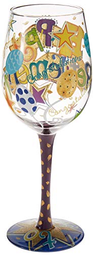Enesco Lolita Happy Retirement Artisan Painted Wine Glass Gift, Multicolor, 1 Count (Pack of 1)