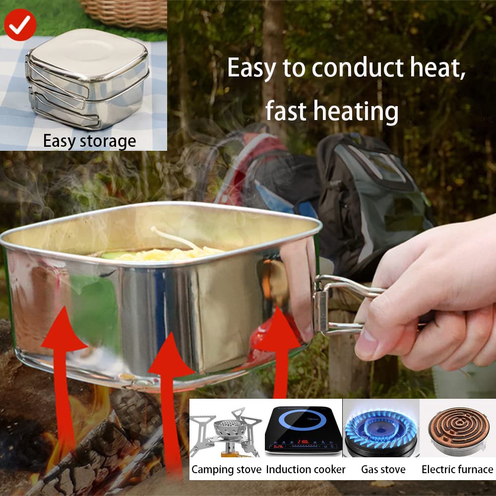 6pcs Portable Camping Cookware Mess Kit for Camping 2 Person Stainless Steel Compact Camping Cooking Set Lightweight Backpacking Cook Set for Camping&Hiking