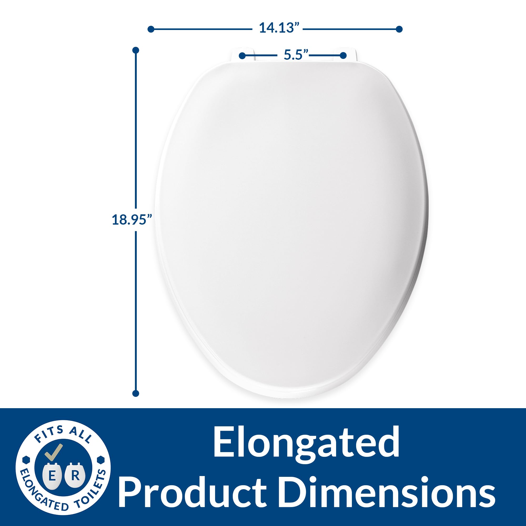 BEMIS 170 000 Toilet Seat, ELONGATED, Plastic, White